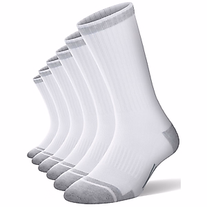 FITRELL 6 Pack Men's Athletic Crew Socks Cushioned Work Boot Socks, White, Large, Shoe Size 9-12
