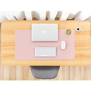 SUJAYU Dual Sided PU Leather Desk Pad, Mouse Pad, Office Desk Mat, Non-Slip Laptop Desk Pad, Waterproof Desk Writing Pad for Office and Home (23.6" x 11.8", Pink+Light Blue)