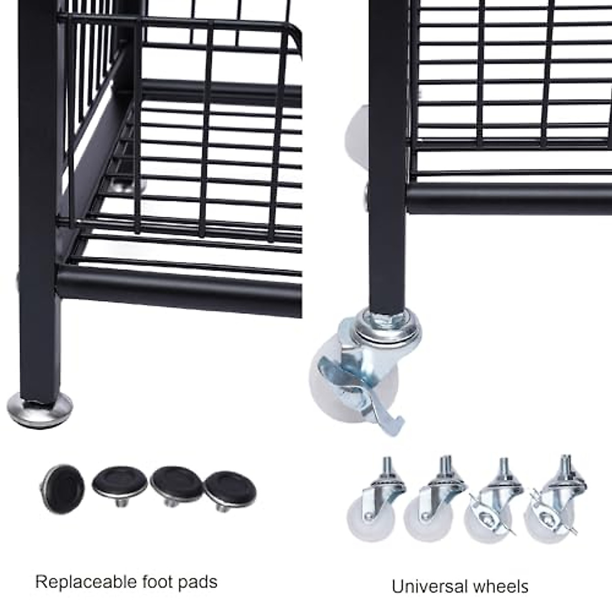 MEDEIYIBI 4-Tier Standing Shelf Units Kitchen Baker's Racks Organizer Holders with Wheels Snack Display Rack Household Metal Storage Rack for Bathroom Living Room Office Garage 19.6 x 10.6 x55in