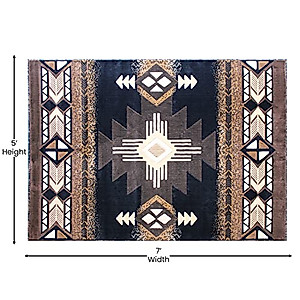 South West Native American Area Rug 5 Feet X 7 Feet Black Design C318