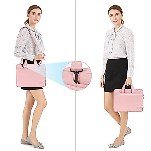 MOSISO 360 Protective Laptop Shoulder Bag Compatible with MacBook Air 15 inch M2 A2941 2023/Pro 16 inch M3 M2 M1 2023-2019, 15-15.6 inch Notebook,Matching Color Sleeve with Belt, Pink