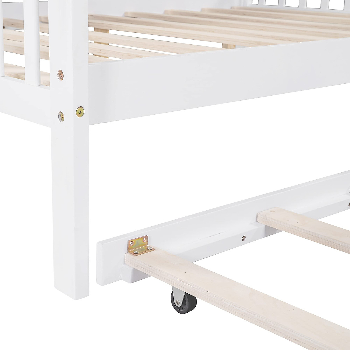 Harper & Bright Designs Full Size House Bed with Trundle, Wood Full House Bed Frame with Shelf Compartment, Full House Bed for Kids with Roof for Girls, Boys,No Box Spring Needed, White
