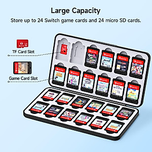 JINGDU 24-Slot Switch Game Card Case Compatible with Nintendo Switch Games & micro SD Cards, Portable Games Holder Organizer Suitable for Switch, Lite & OLED Game Cards, Black