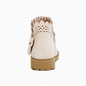 Coutgo Girls Bow Ankle Boots Ruffled Chunky Heel with Classic Side Zipper Dress Booties for Little Kids/Big Kids, Biege, Size 3