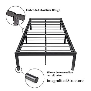 Noillats Metal Platform Twin Bed Frame, 14" Reinforced Platform Bed Frame, No Box Spring Needed, Metal Bed Frame with Storage