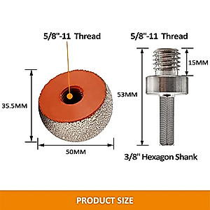 BGTEC Diamond Milling Bits,50mm Stone Spherical bit Plus Hex Adapter for Stone Flowerpot,Cobblestone,Marble,Granite,Quartz,Artificial Stone