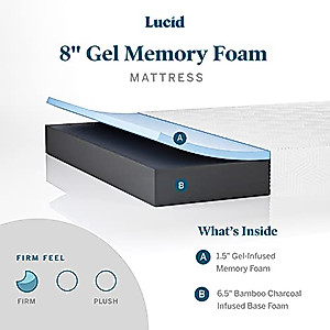 Lucid 8 Inch Full Mattress - Firm Memory Foam Mattress – Bamboo Charcoal Foam –Gel Infused- Hypoallergenic Foam Mattress, White