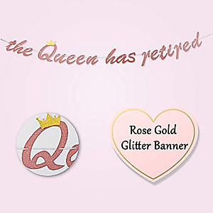Glitter Happy Retirement Banner Bunting - Rose Gold The Queen Has Retired Banner - Retirement Party Farewell Party Decorations Supplies for Women