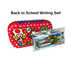 Innovative Designs Super Mario Pencil Case Set with Stickers and Gel Pens for Kids, Molded with Zip Closure, Red