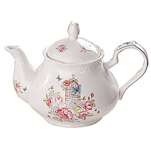 YBK Tech Strength Porcelain Coffee Pot Ceramic Teapot- Pink Rose (Teapot)