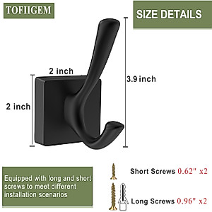 TOFIIGREM Black Wall Hooks Coat Hooks, Mudroom Hooks Bathroom Hallway Hooks for Hanging Clothes Robe Towel Backpack, Heavy Duty Decorative Hooks Modern Double Towel Hooks (4 Pack, Black)