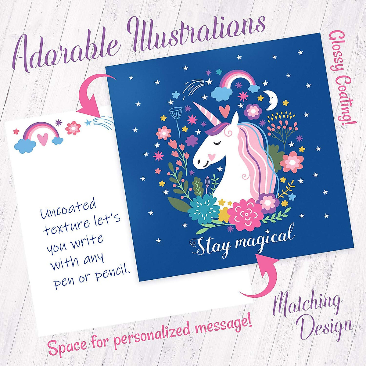 Party Profi Lunch Box Notes for Kids - 60 Adorable Motivational and Cute Inspirational Thinking of You Cards for Girls Lunchbox