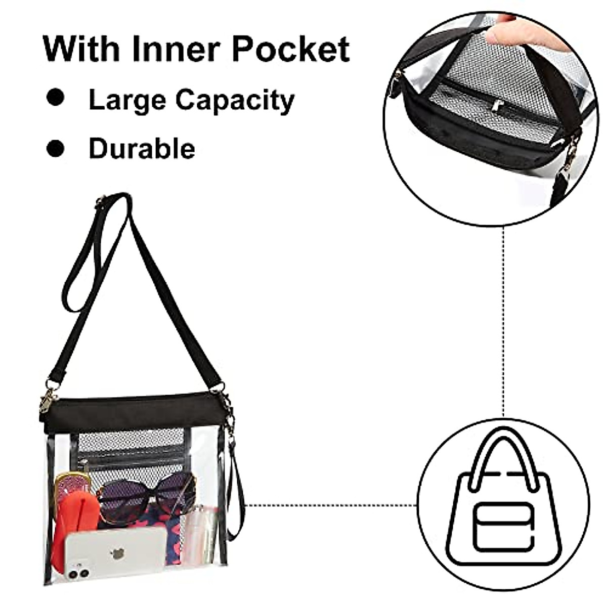 Dotpraise Clear Crossbody Purse Bag Stadium Approved with Extra Wristlet for Concert, Security & Sporting Event