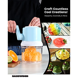 Manual Ice Shaver - Snow Cone Machine with Ice Cube Tray, Stainless Steel Blades, & Large Container - Portable Crushed Ice Machine for Home - Shaved Ice Maker Kit for Kids Snowcones, Slushies & More