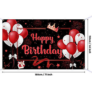 Red Happy Birthday Banner Decorations Large Red and Black Birthday Backdrop Sign in Birthday Decorations Photo Booth Background for Men Women Girls Birthday Anniversary Party Supplies 71x44Inch