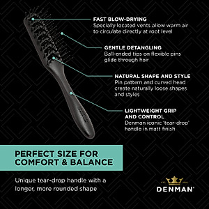 Denman Flexible Vent Brush D200 - Detangling Brush With Lightweight Grip & Control – Perfect For Styling During Blow-Dry & Detangling Wet & Dry Hair – Black (Pack of 1)