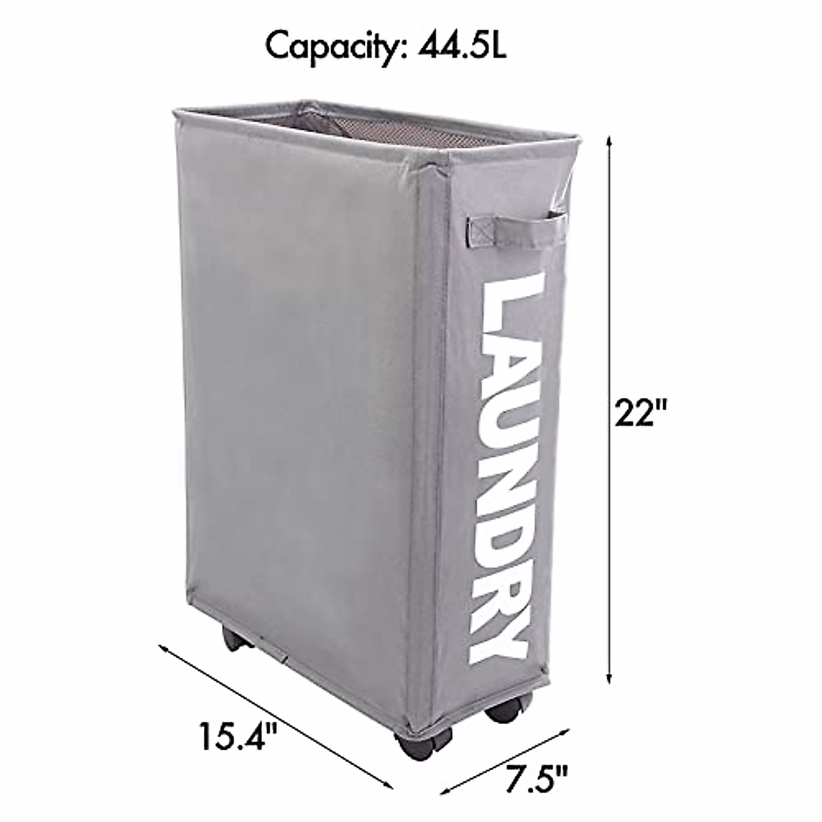 Mziart 22" Rolling Laundry Baskets on Wheels, Collapsible Slim Laundry Hamper Canvas Flexible Laundry Bag Storage Bin Organizer Dirty Clothes Sorter for Laundry Room Organization and Storage (Grey)