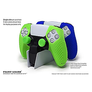 Foamy Lizard SensePro Dock Compatible PS5 Controller | Soft Flat Anti-Slip Studded Silicone Gel Grip Cover for Playstation 5 Dualsense, Rubber Protector Plus 8 Raised Thumb Grip Caps (Green)