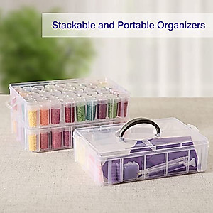 QUEFE 3-Tier Diamond Painting Storage Container, 100 Slots Clear Stackable Bead Organzier with Diamond Painting Accessories and Tools for DIY Diamond Art Craft Jewelry Bead Storage