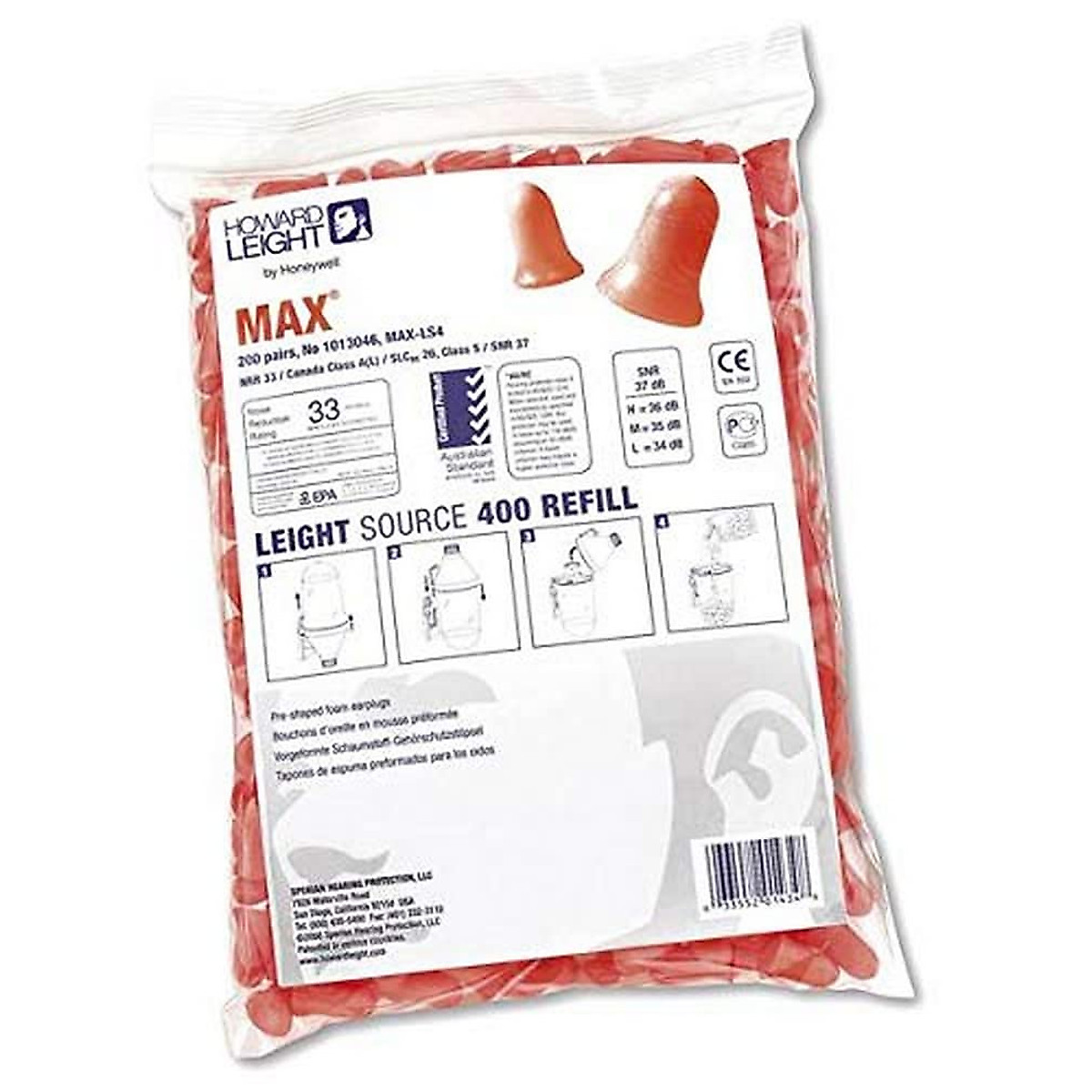 Honeywell MAX-LS4-REFILL Howard Leight Earplug Dispenser, Orange, (Pack of 2000)