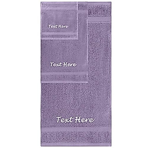 Personalized Towels Set - 3 Pack Super Soft & Absorbent Turkish Cotton Towels for Bathroom, Spa, Gym, Pool and Hotels - Includes 1 Bath Towel, 1 Hand Towel, 1 Washcloth - Lavender Towel Set
