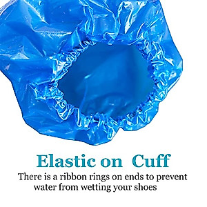 Yzurbu 50 Pcs (25 Pairs) Disposable Shoe Covers Non Slip Blue Rain Shoes and Boots Covers Long Waterproof Anti-Slip Overshoe (Large Size - Up to US Men's 11 & US Women's 13)
