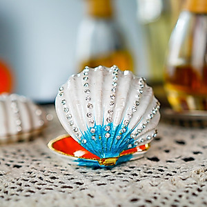 YU FENG Jeweled Seashell Figurine Trinket Boxes Hinged Collectible Painted Enameled Small Ocean Animal Jewelry Box(Ocean Blue)