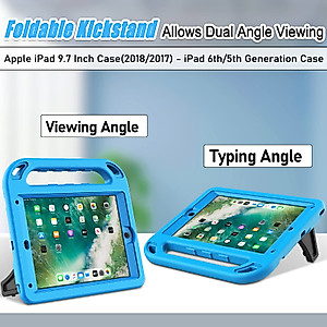 LTROP Kids Case for iPad 6th/5th Generation (2018/2017), iPad 9.7 Inch Case, iPad Air 2 Case for Kids, Built in Screen Protector, Shockproof Handle Stand Case for iPad 9.7 6th/5th Gen/Air 2, Blue