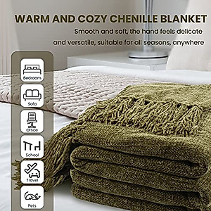 Vhorate Throw Blanket for Couch Sofa Bed Chair, 50in x 60in Soft Cozy Chenille Living Room Blanket with Tassel, Comfy All Seasons Suitable for Women Men and Kids