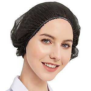 ProtectX 100-Pack Black Disposable Hair Nets, Elastic Head Cover, Bouffant Caps, Sanitation Head Cover for Food Service, Spa Men & Women - 21 inch