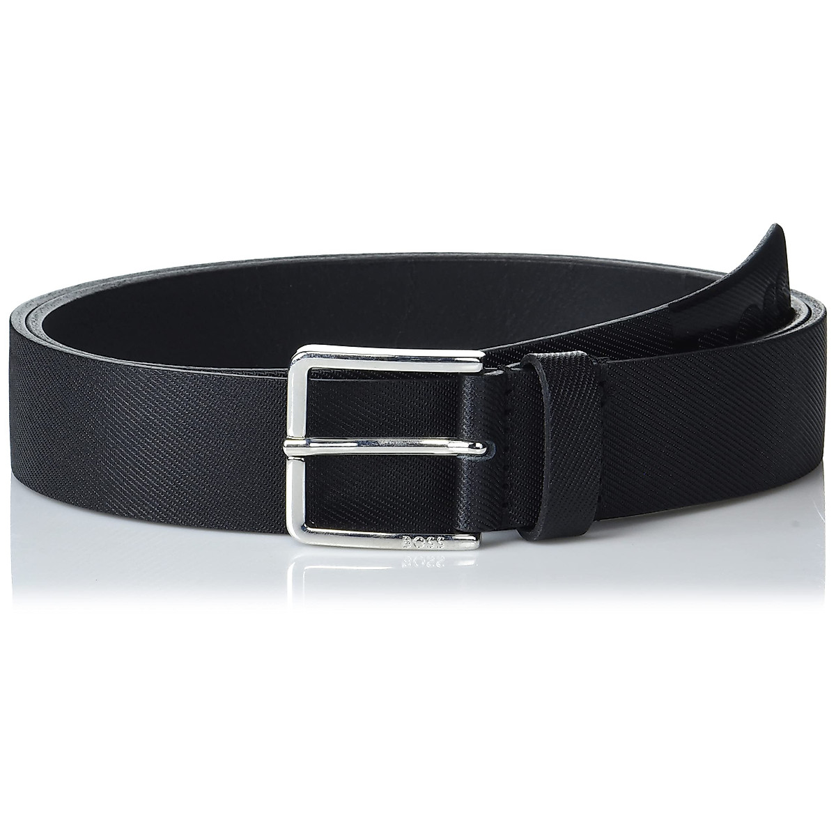 BOSS Men's Tonal Logo Leather Belt, Black Oil, one Size