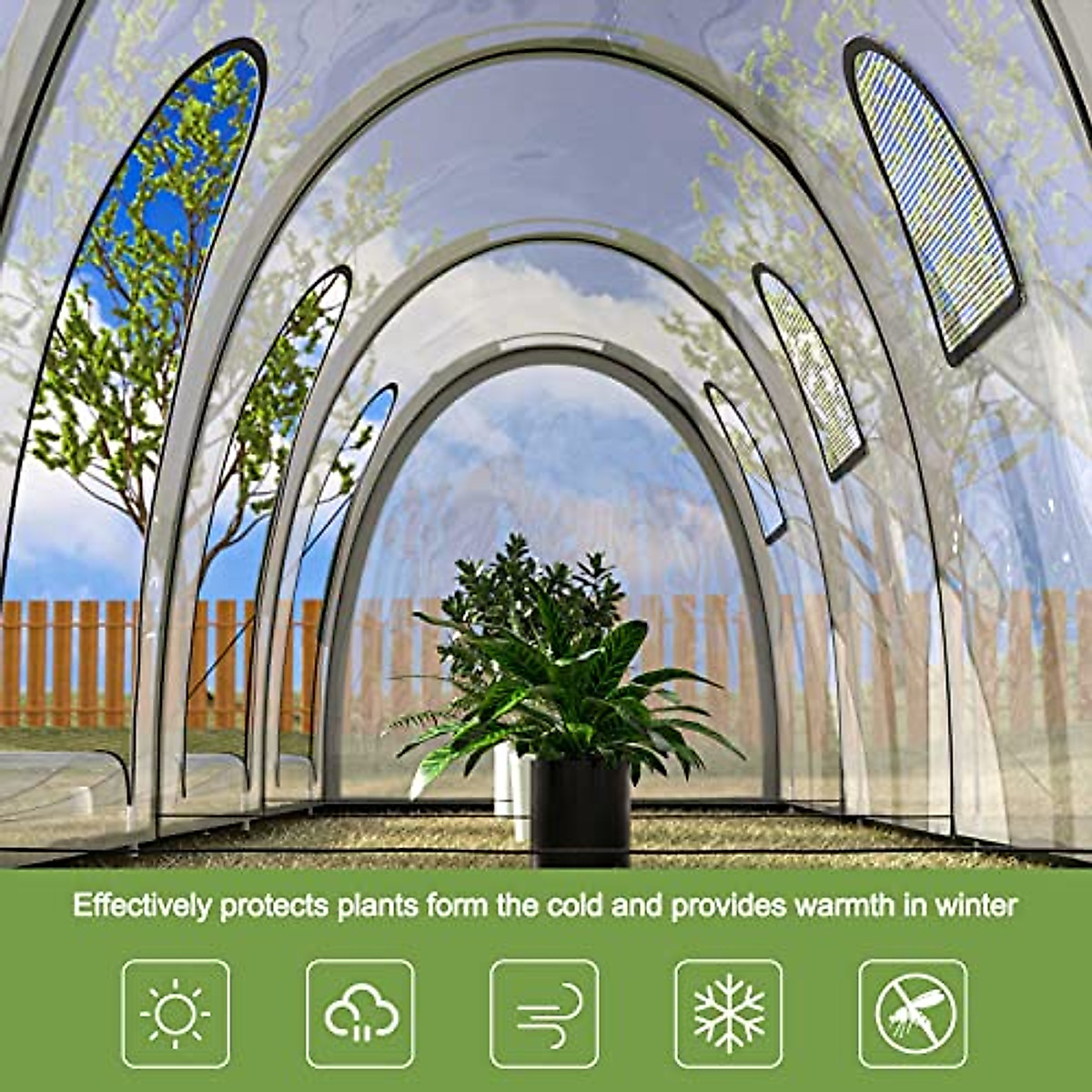 Pop Up Greenhouse 16.5x3.3x3.3FT Flower House Mini Gardening Plant Flower Sunshine Room Tunnel Garden PVC Greenhouse Cover for Cold Frost Protector Gardening Plants