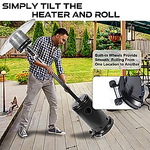 Polar Aurora Patio Heater for Outdoor Use Propane Gas 48000 BTU Auto Shut Off Portable Heater Floor Standing w/Ground Nail & Wheels for Garden, Balcony, Party,Black