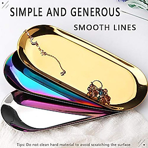 2 Pack 9in Stainless Steel Storage Tray, Premium Metal Organizer Plate to Hold Fruit, Tea, Cosmetics, Jewelry, Oval Stainless Steel Towel Tray for Vanity, Bathroom, Closets (Silver)