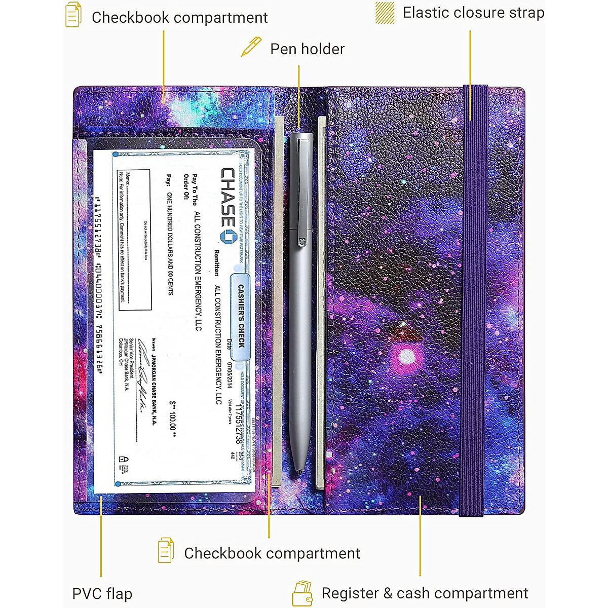 Zreal Checkbook Cover for Men & Women, Premium Vegan Leather Checkbook Holder Slim Wallets for Top & Side Tear Duplicate Checks with RFID Blocking (Starry)