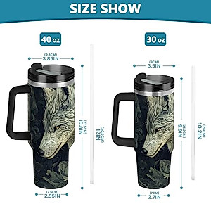 Selerdon 40 oz Tumbler Portrait Wolf with Handle and Straw Lid Vacuum Stainless Steel Insulated Water Bottle Travel Mug Car Cup Holder Friendly BPA Free for Gym Travel Office