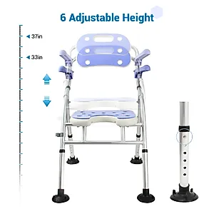 Folding Shower Chair for Inside Shower & Bathtub, Foldable Shower Seat with Arms & Back 400Lbs, Adjustable Height Bathroom Stool for Seniors, Elderly, Disabled, Injured