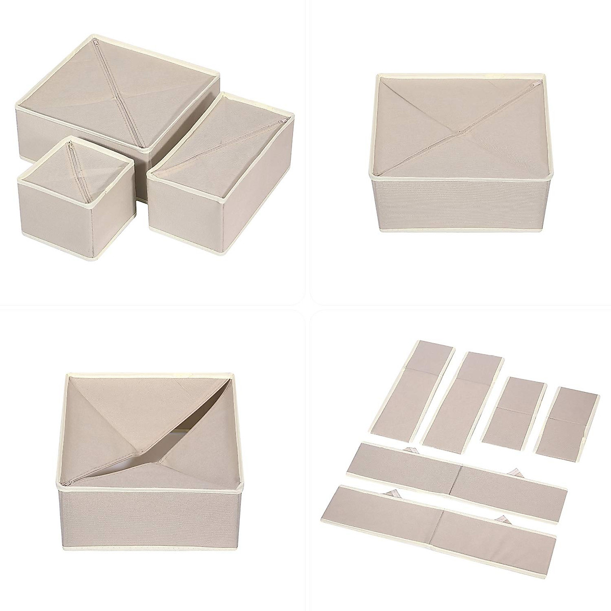 DIOMMELL 12 Pack Foldable Cloth Storage Box Closet Dresser Drawer Organizer Fabric Baskets Bins Containers Divider for Clothes Underwear Bras Socks Lingerie Clothing, Beige 444