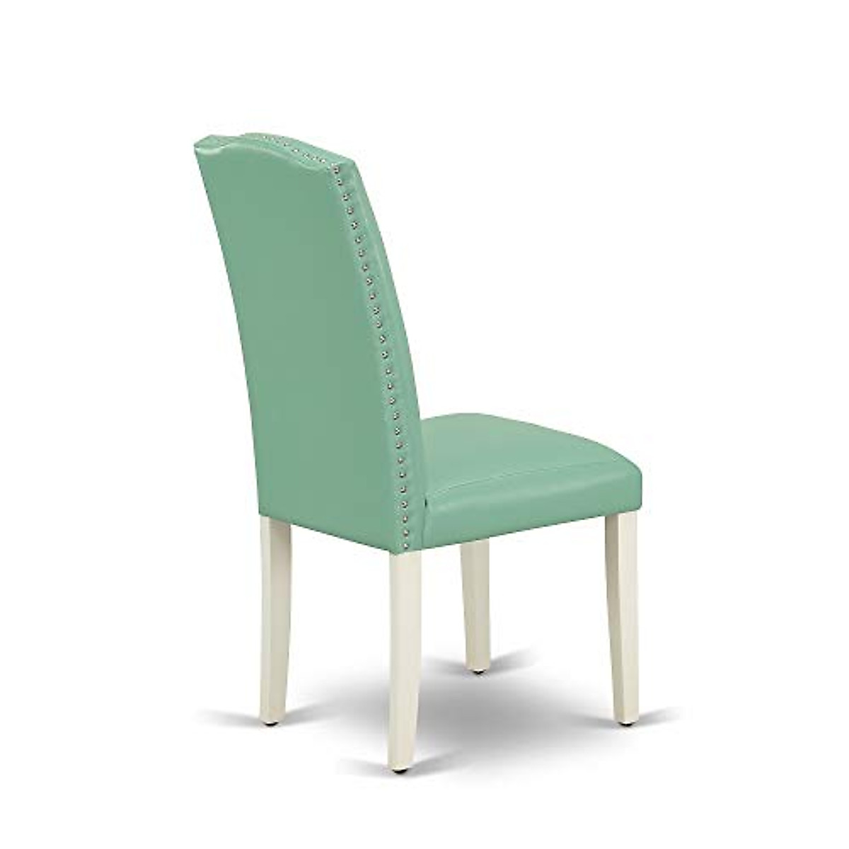 East West Furniture SUEN5-LWH-57 5 Piece Dining Room Table Set Includes a Round Dining Table with Dropleaf & Shelves and 4 Pond Faux Leather Upholstered Chairs, 42x42 Inch, Linen White