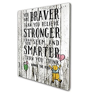 Always Remember You are Braver Than You Believe, Inspirational Winnie The Pooh Quotes Vintage Rustic Farmhouse Wood Wall Art Decor Boy Girl Bedroom Room Door Decoration