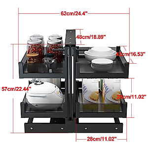 FYFUSATC Kitchen Blind Corner Pull Out Shelf Stainless Steel Bottom Plate Spice Rack Heavy Duty Cabinet Pull Out Storage Organizer Cans, Jars, Canisters, Pots, Pans, for Cabinet of ≥ 15 Inch Opening
