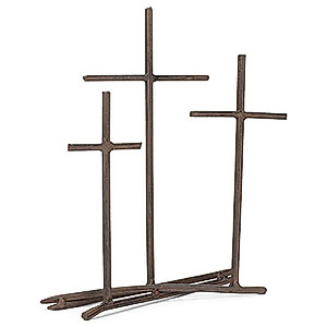 Three Crosses Metal Nail Distressed Brown 8 x 9.5 Metal Table Top Cross Decoration