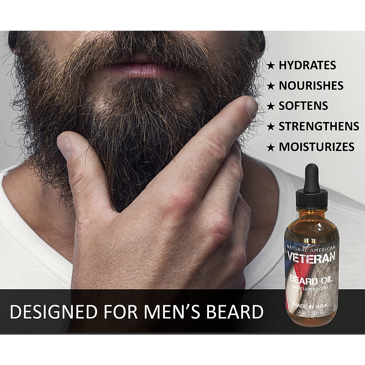 NATURAL AMERICAN VETERAN Beard Oil – All Natural, Men's Cologne Scent, Essential Oils, Organic Argan & Jojoba Oils – Moisturizes, Softens & Strengthens - Made in USA – Men’s Beard Conditioner, 2 oz