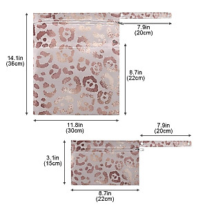 Moudou 2pcs Rose Leopard Wet Dry Bag Waterproof Reusable Baby Cloth Diaper Wet Dry Organizer with Two Zippered Pockets for Travel, Beach, Pool, Stroller, Diapers, Dirty Gym Clothes, Wet Swimsuits