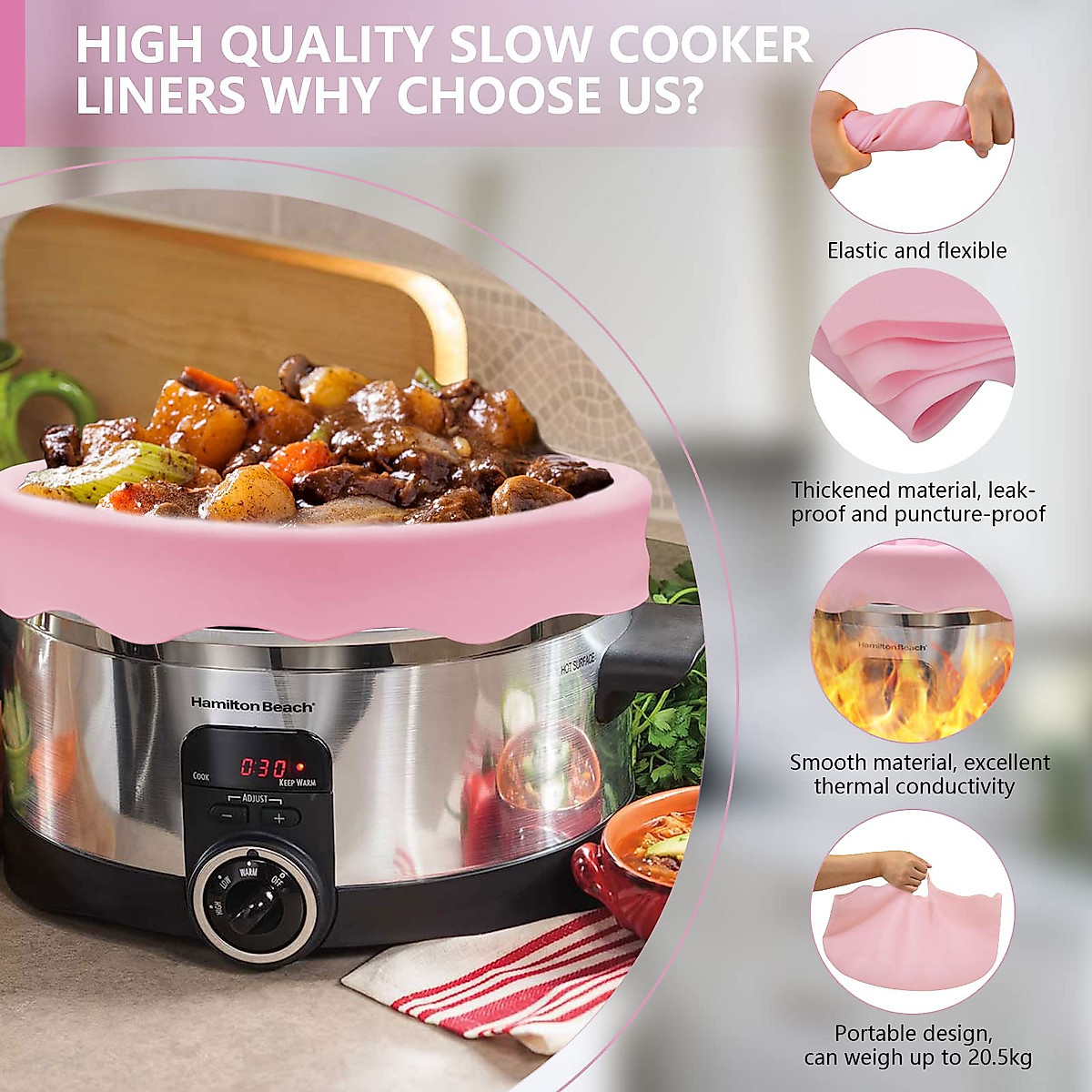 Xandz 3 Pack Silicone Slow Cooker Liners for Crockpot 6 Quart, Reusable Crock Pot Liners Dishwasher Safe Bags Liners Fit Oval Pot