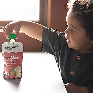 Sprout Organic Baby Food, Stage 4 Toddler Smoothie Pouches, Strawberry Banana & Yogurt, 4 Oz Purees (Pack of 12)