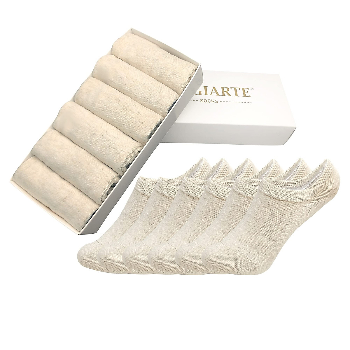 MAGIARTE Cotton No Show Socks Low Cut Athletic Running Cycling Sports Liner Socks Non Slip Design Invisable Socks for Women and Men 6-PACK (Color#07L Beige)