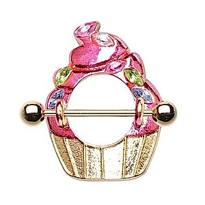 Adorable Steel Cupcake WildKlass Nipple Shield Ring (Pink)