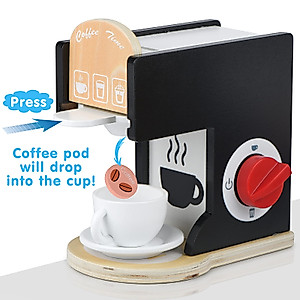 Play Kitchen Accessories Kids Wooden Coffee Maker Toy Espresso Machine Toddler Toy Kitchen Sets for Girls and Boys (Coffee Maker) (Black)