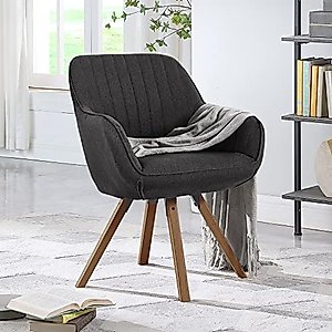 KithKasa Mid Century Modern Desk Chair No Wheels Swivel Accent Home Office Chair with Walnut Color Wood Legs for Living Room, Grey